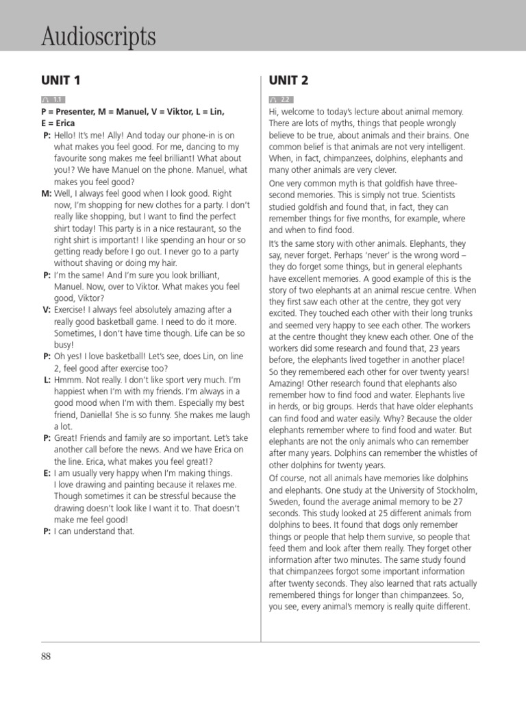 voices_workbook_audioscripts_pre-intermediate | PDF | Elephant | Menu