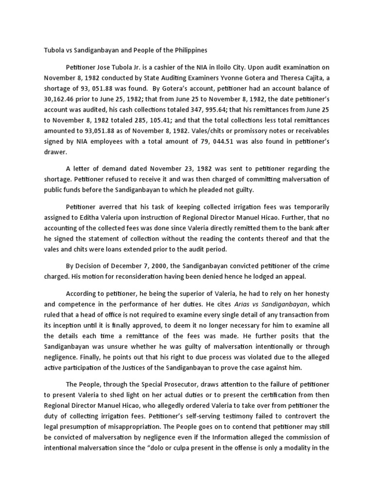 Tubola Vs Sandiganbayan and People of The Philippines Digest | PDF ...