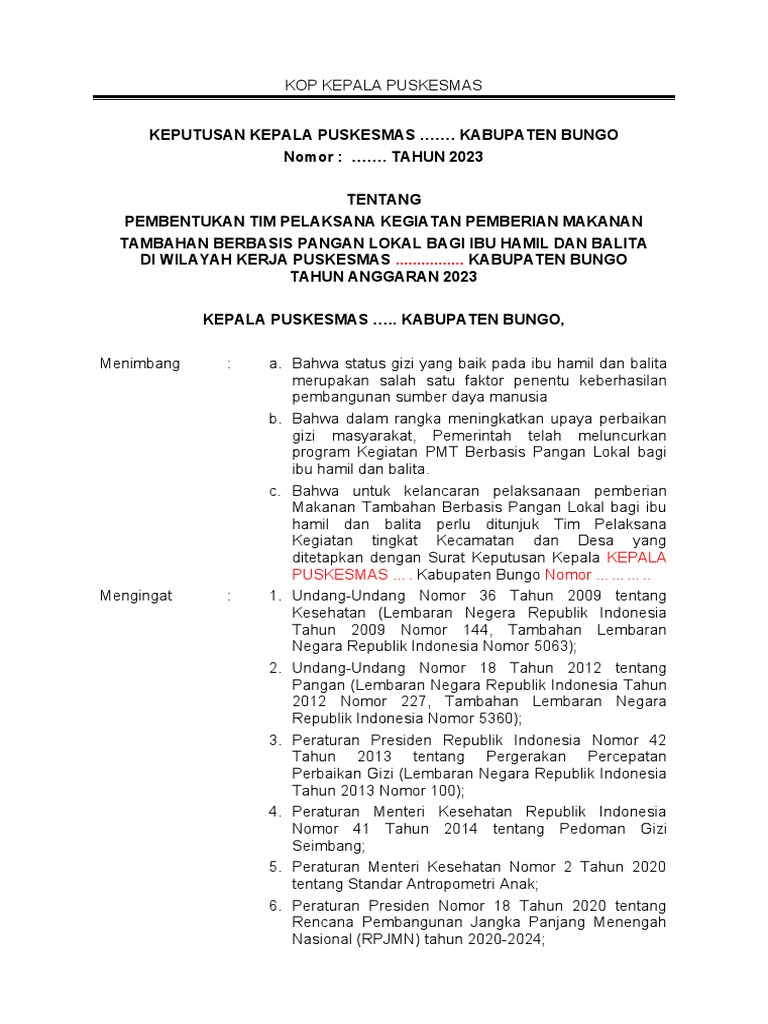 Contoh SK Tim PMT Lokal | PDF