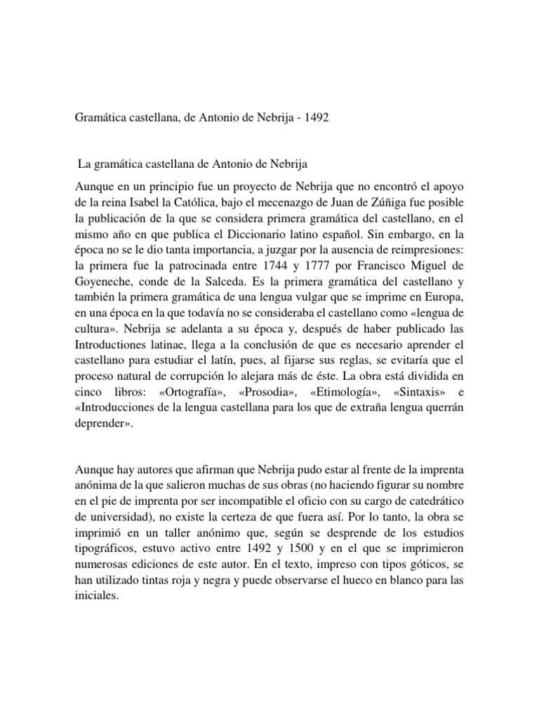 GRAMATICA CASTELLANA DE ANTONIO DE NEBRIJA, Incunable de 1492 | PDF