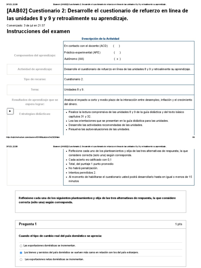 Examen - (AAB02) Cuestionario 2 - Desarrolle El Cuestionario de Refuerzo en Línea de Las ...