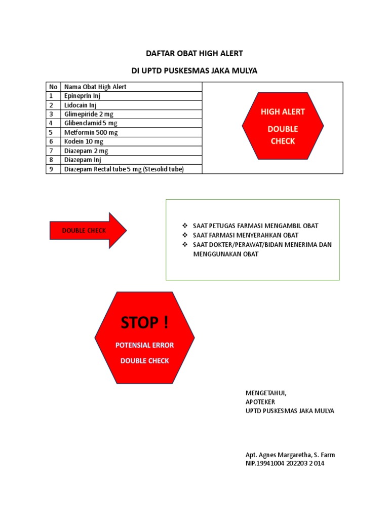 Daftar Obat High Alert Puskesmas Jaka Mulya | PDF