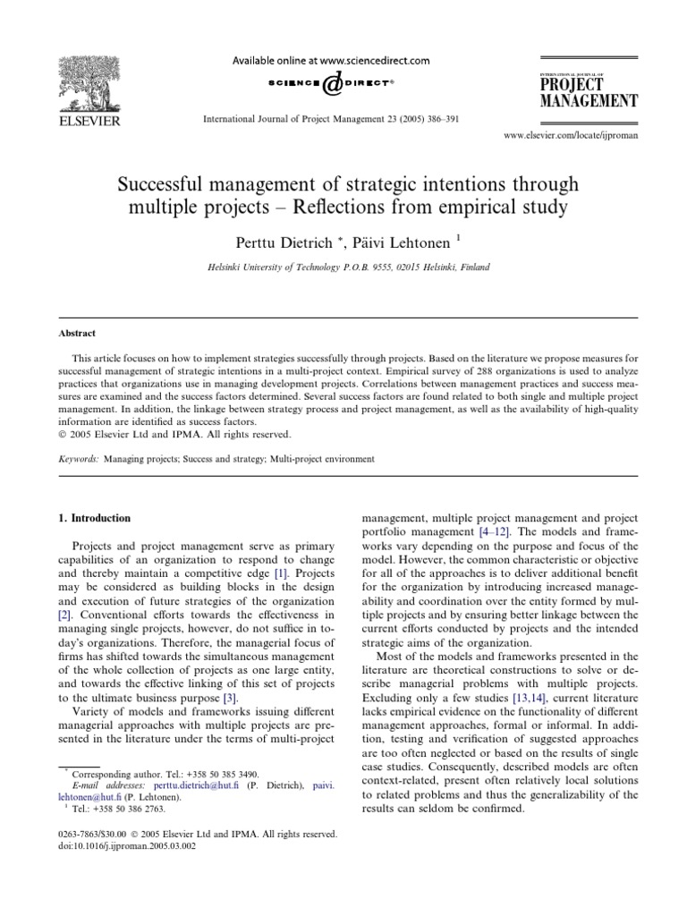 Successful Management of Strategic Intentions Through Multiple Projects ...