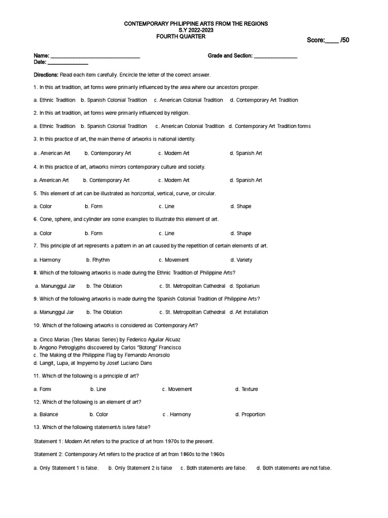 Contemporary Philippine Arts Quiz | PDF | The Arts | Dances