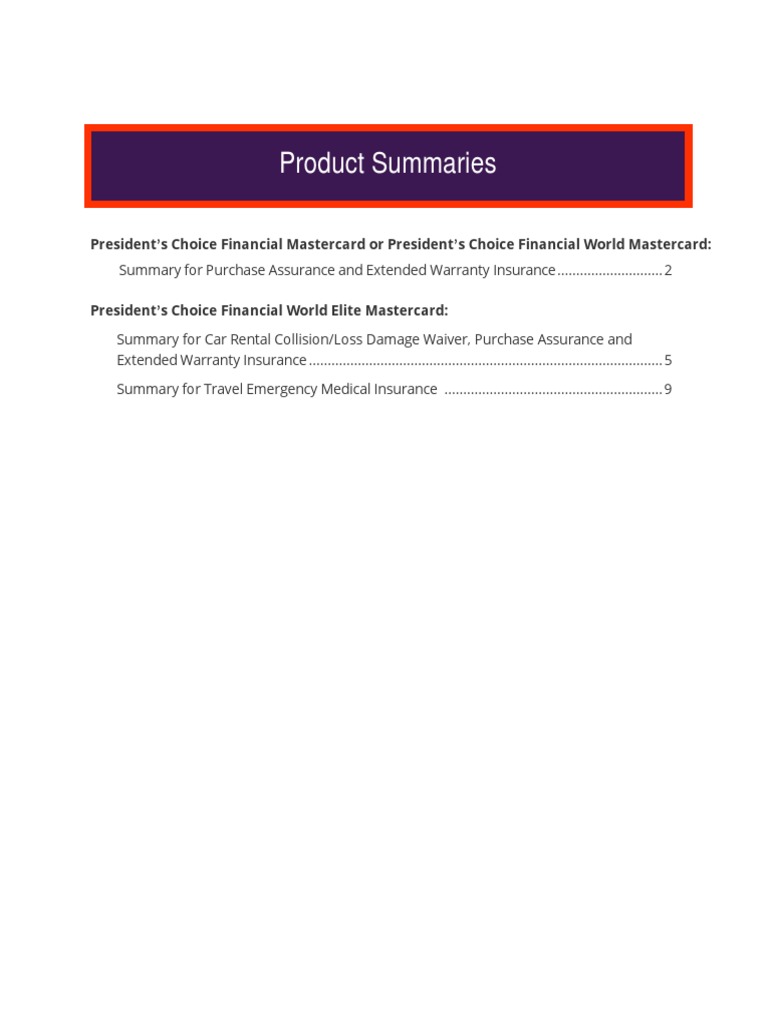 PC Product Summary 2022 | PDF | Insurance | Service Industries