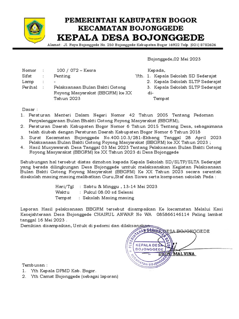 Surat Pelaksanaan BBGRM 2023 | PDF