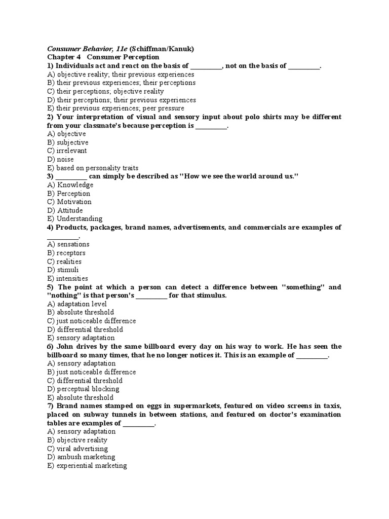 Chapter 4 Tutorial | PDF | Perception | Experience