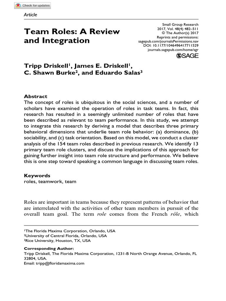 Team Roles - Review | PDF | Leadership | Psychology