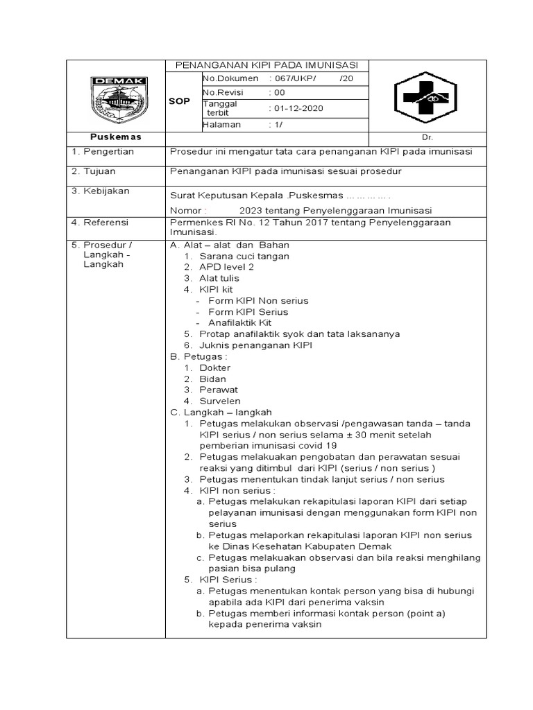 Sop Penanganan Kipi Imunisasi | PDF | Pengembangan Diri | Kesehatan Holistik