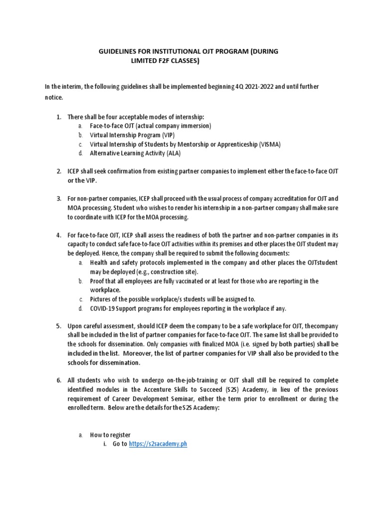 OJT Program Guidelines 2021-2022 | PDF | Internship | Job Hunting