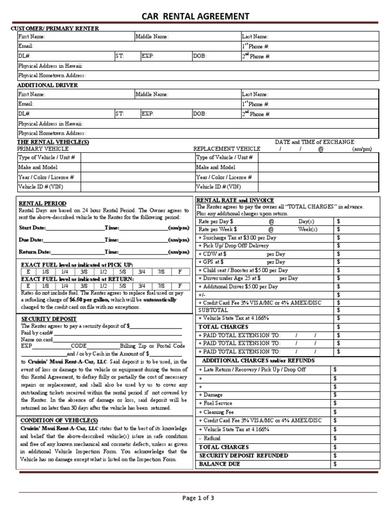 Car Rental Agreement 15 | PDF | Vehicle Insurance | Service Industries