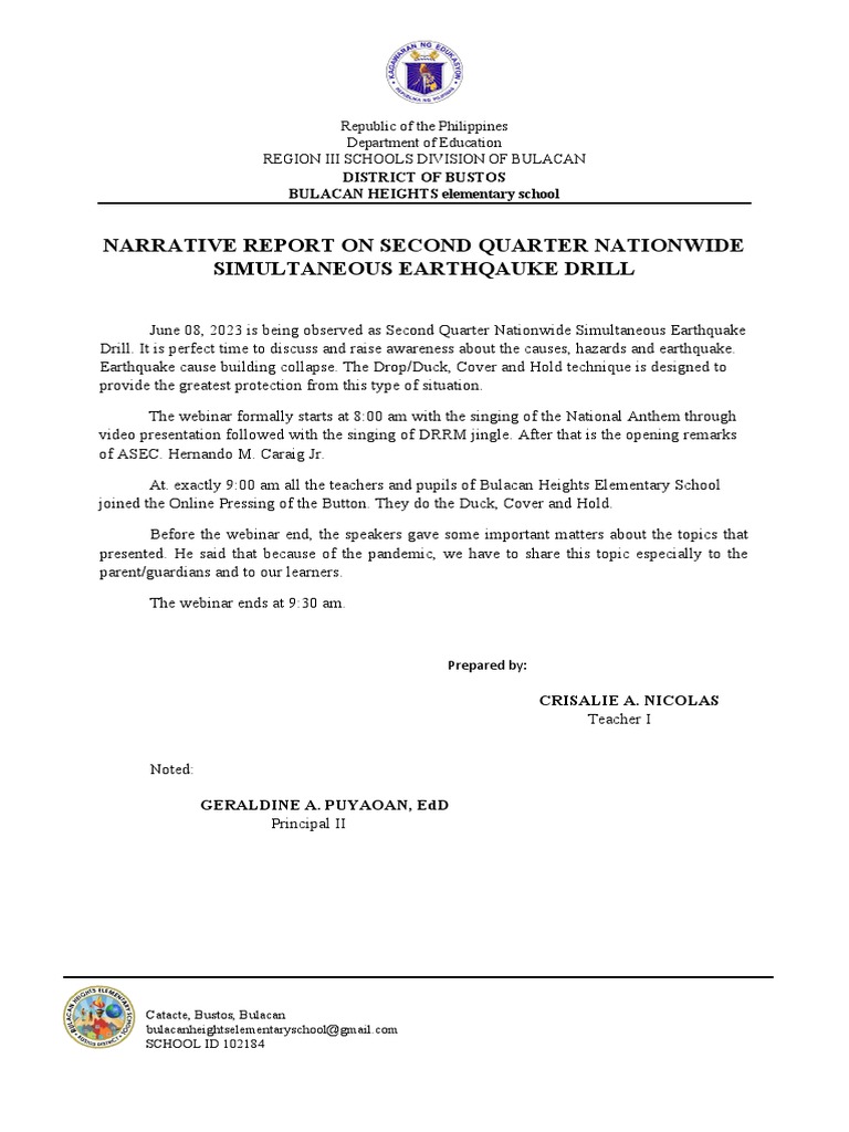 Narrative Report NSED Second Quarter 2023 | PDF