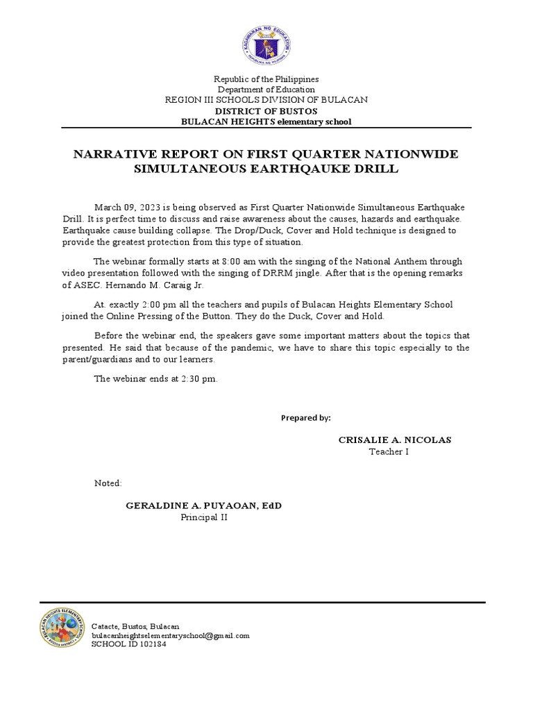 NSED 2023 Earthquake Drill Report | PDF