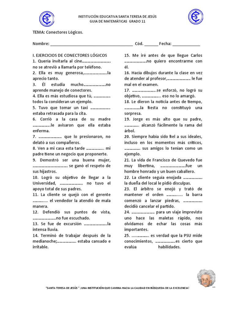 Ejercicios de Conectores Lógicos 11º | PDF