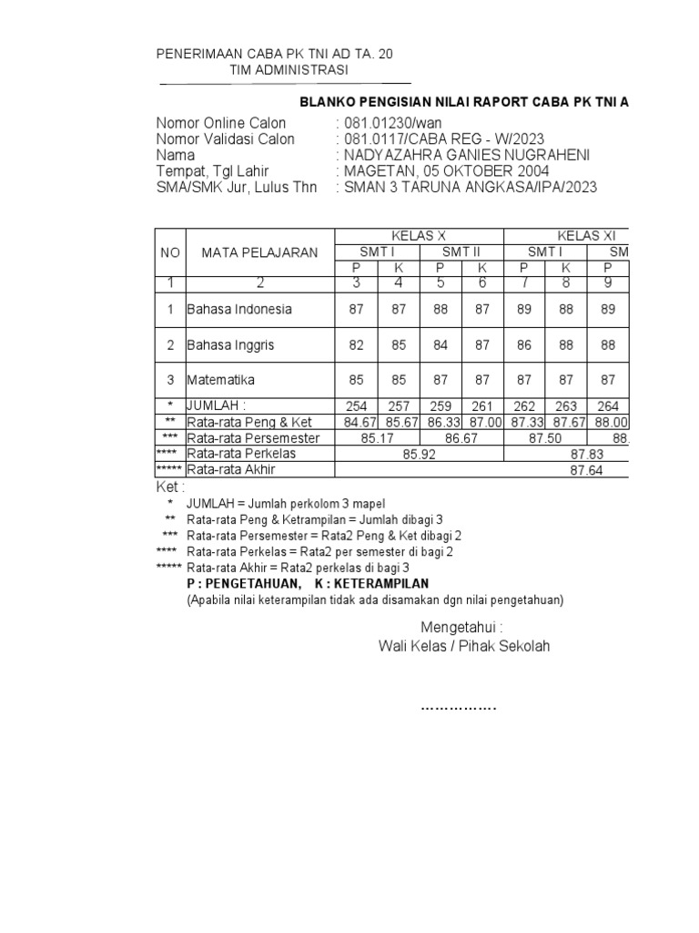 Blangko Raport Caba | PDF