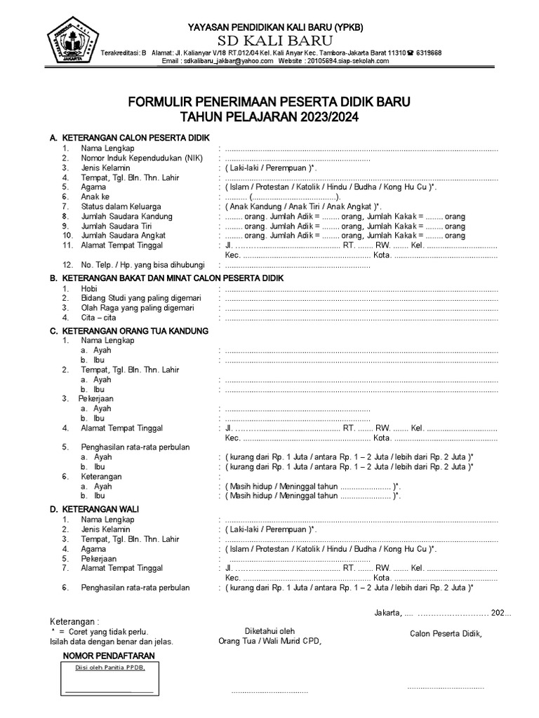 Formulir PSB SD. 2020-2021 | PDF