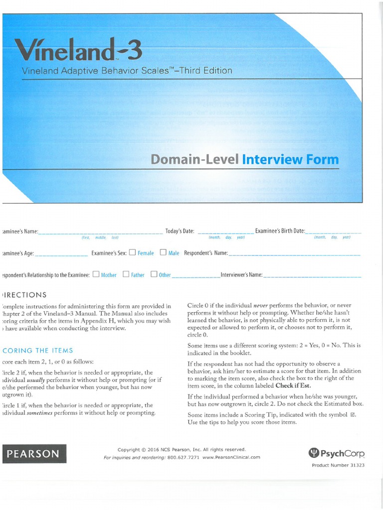 Vineland - Domain Level Interview Form | PDF