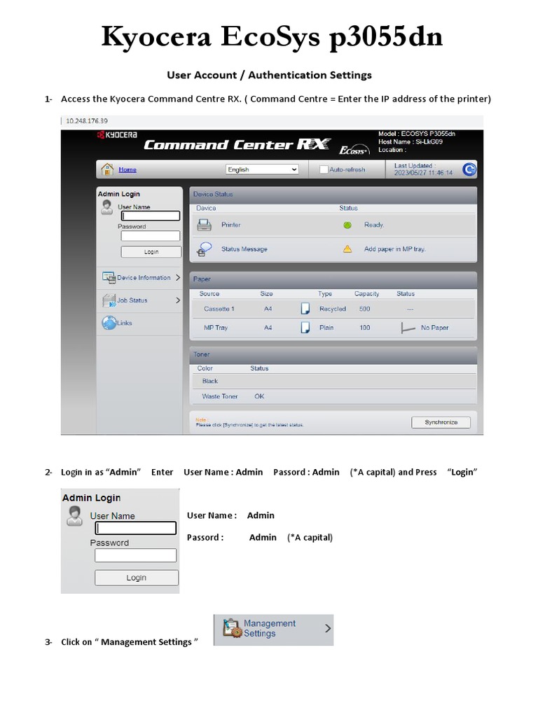 Kyocera P3055dn Network Authentication | PDF | Password | User (Computing)