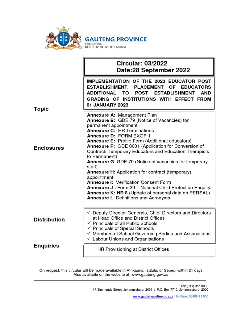 Circular 03 of 2022 - Implementation of The 2023 Educator Post With ...