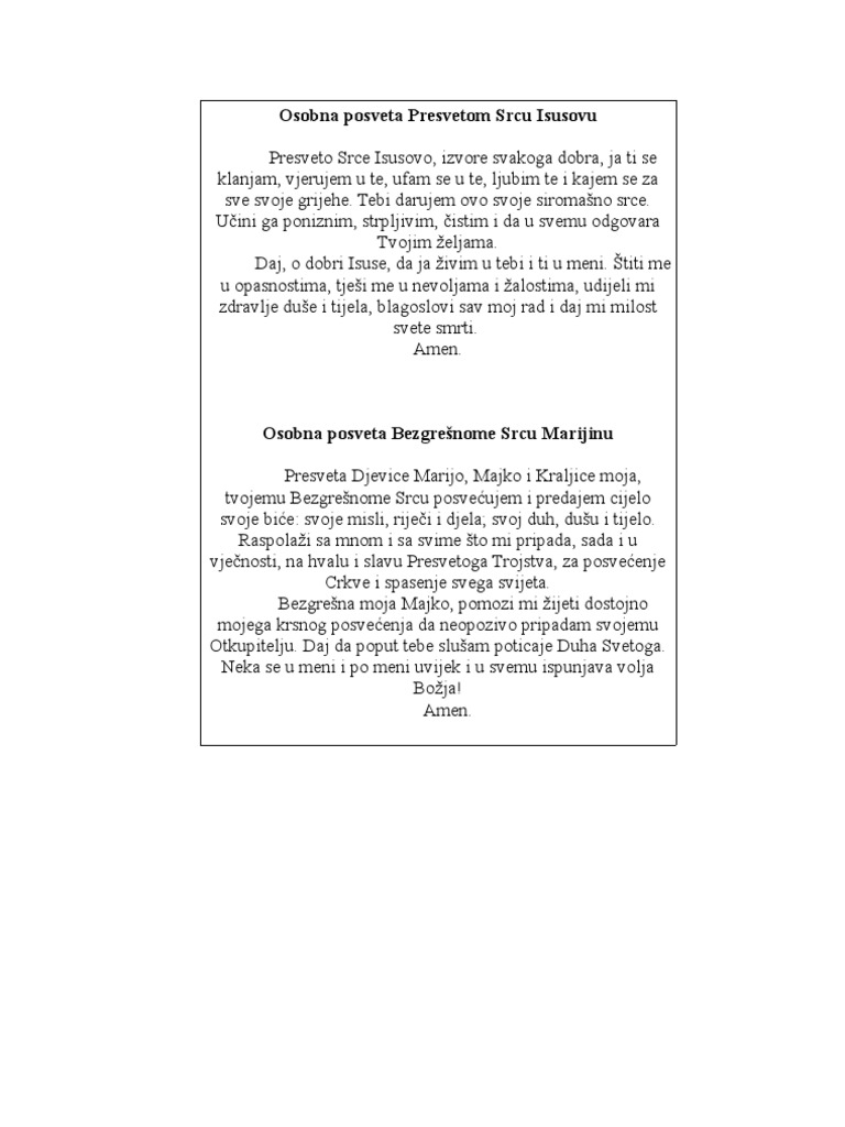 Osobna Posveta Presvetom Srcu Isusovom I Bezgrešnom Srcu Marijinu | PDF