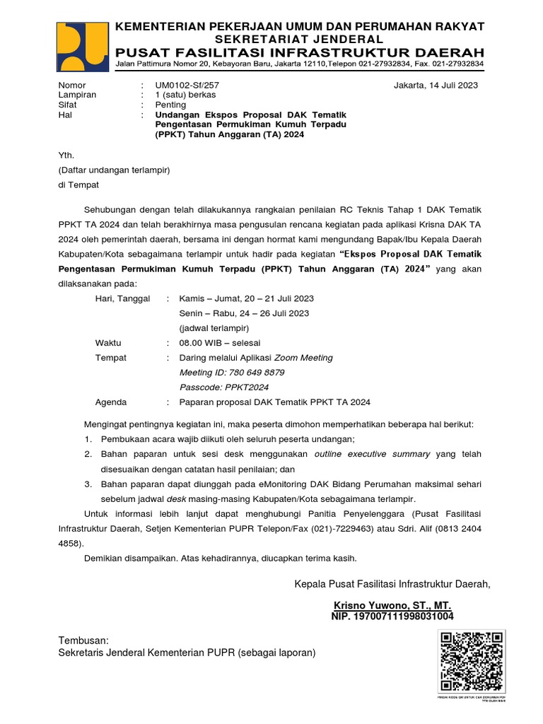 Undangan Ekspos Proposal DAK Tematik PPKT TA 2024 (OPD) | PDF