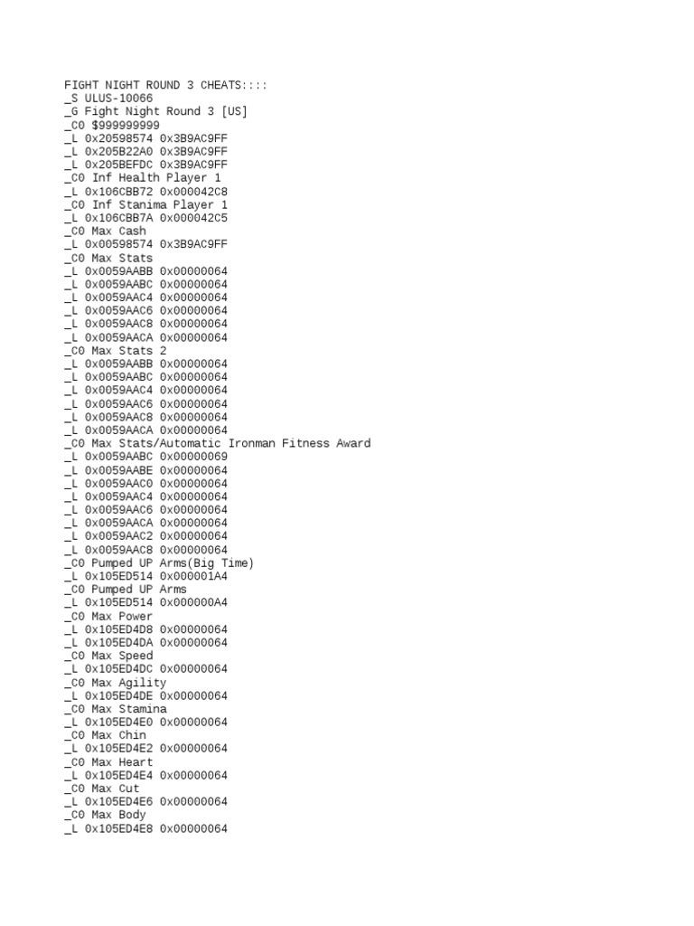 Fight Night Round 3 Cwcheat PDF Free | PDF