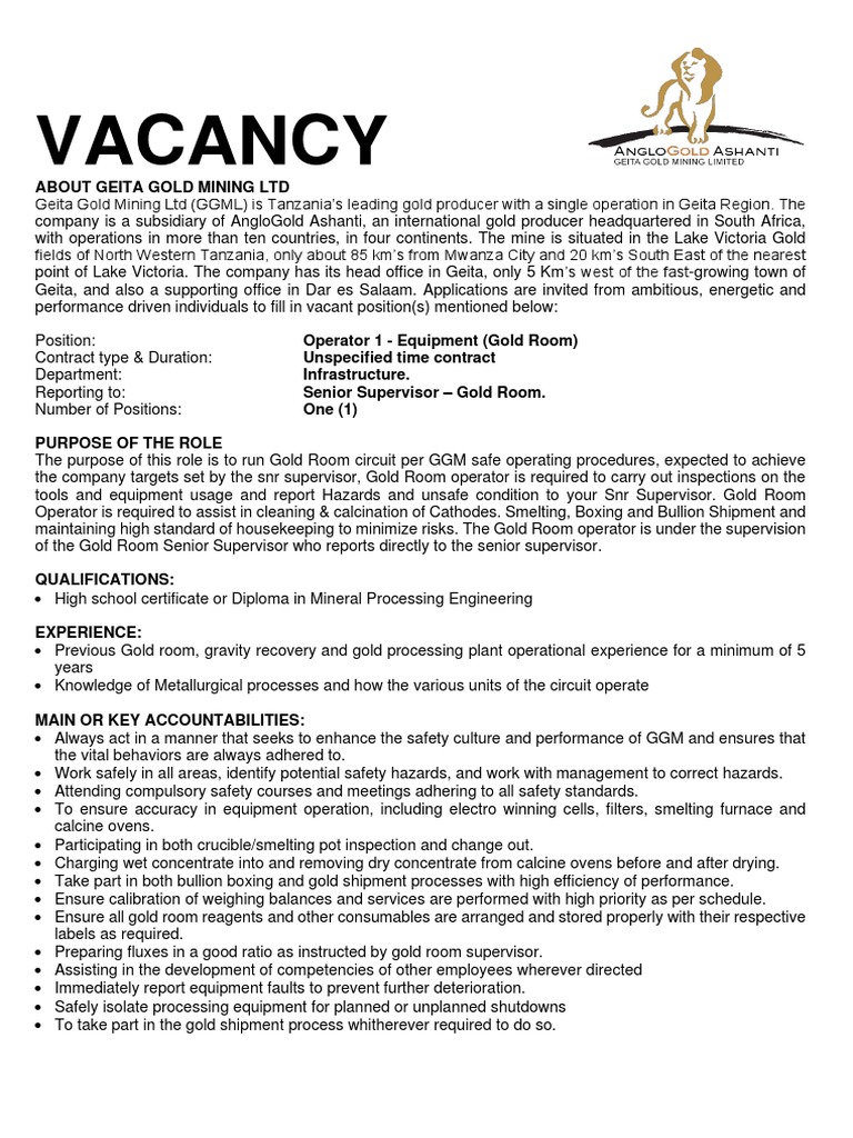 Operator 1 Equipment Gold Room Advert | PDF