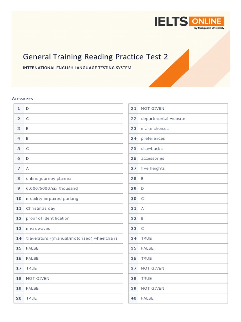 Reading GT Practice Test 2 Answer Key | PDF