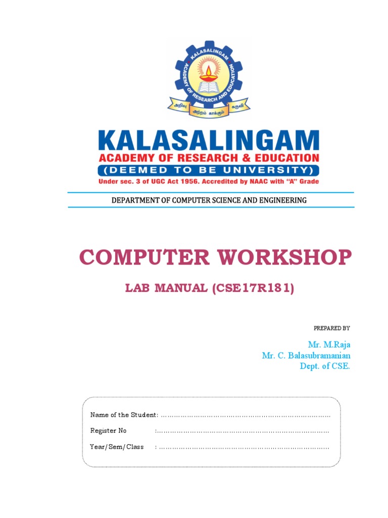 Computer Workshop Lab Manual For Print | PDF | Computer Data Storage | Read Only Memory
