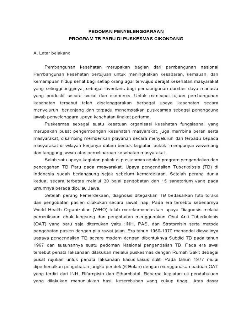 Pedoman Program TB Paru Puskesmas Cikondang | PDF
