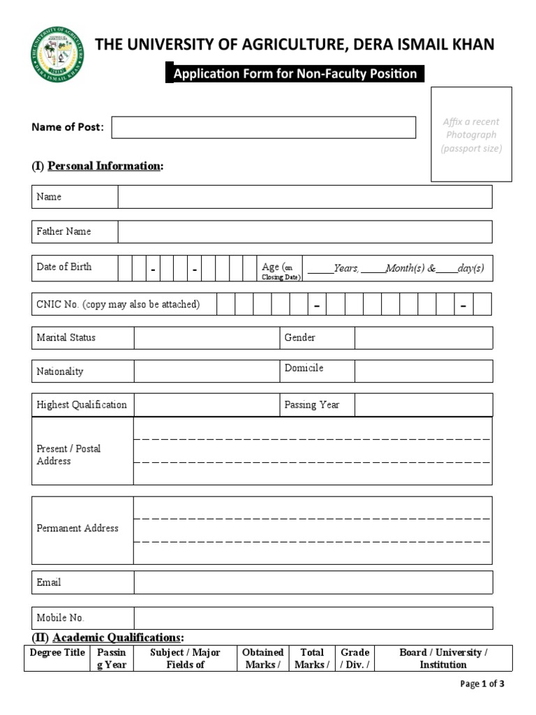 Application Form Non Faculty Position1 | PDF | Bachelor's Degree
