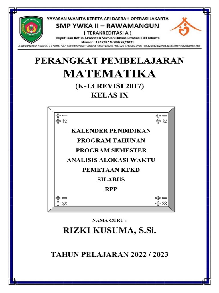 Perangkat Pembelajaran MTK Kelas 9 - Rizki Kusuma | PDF