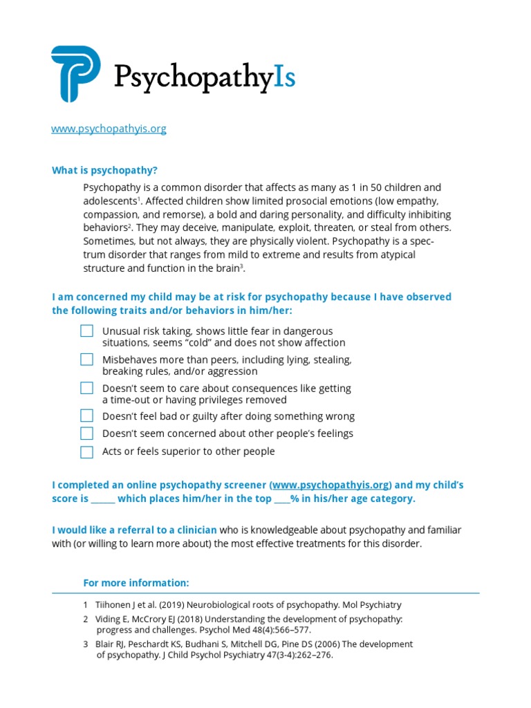 Psychopathy Worksheet | PDF