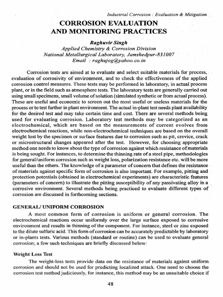 Corrosion Evaluation and Monitoring Practices: Raghuvir Singh | PDF | Science & Mathematics