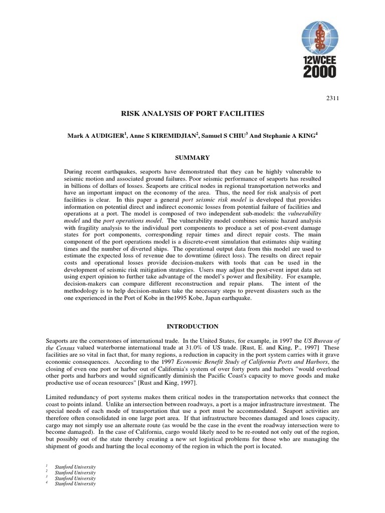 Sample Port Risks | PDF | Port | Cargo