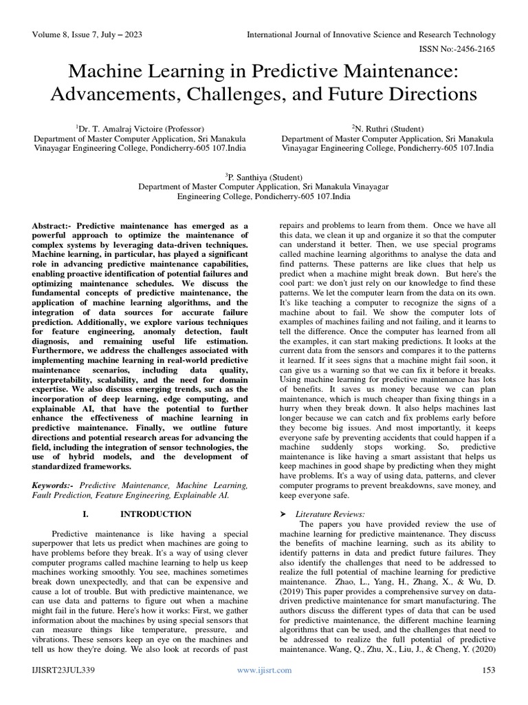 Machine Learning in Predictive Maintenance: Advancements, Challenges, and Future Directions ...