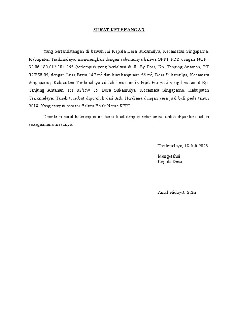 Surat Keterangan Pbb Pdf