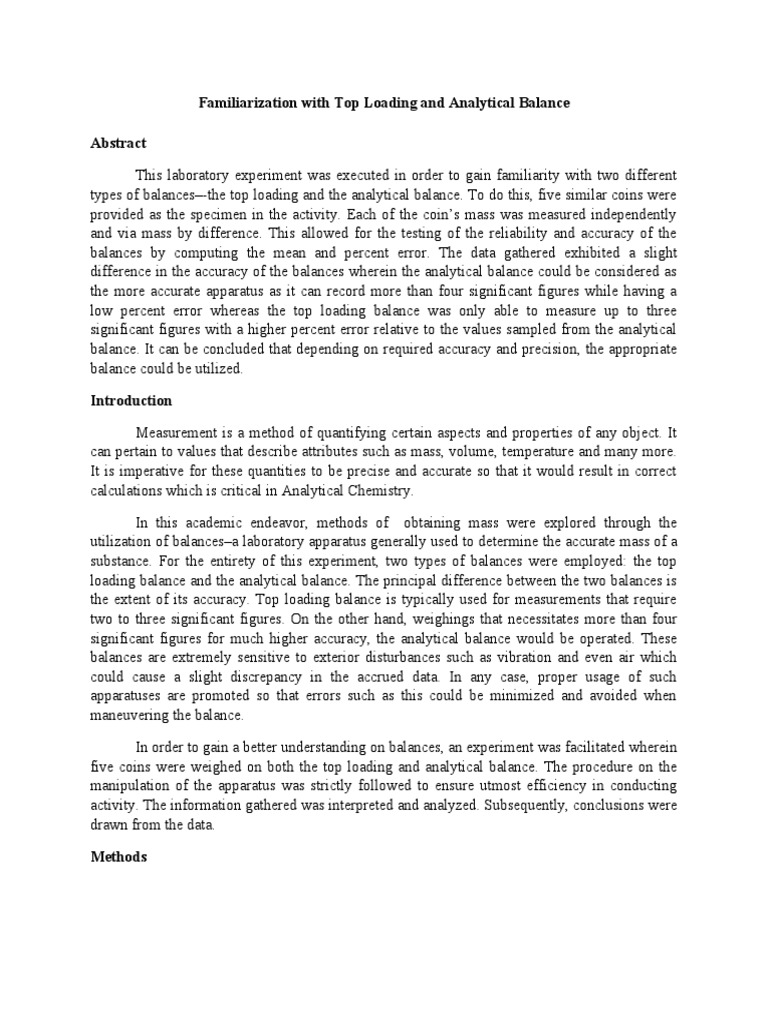 Familiarization With The Top Loading Balance and Analytical Balance ...