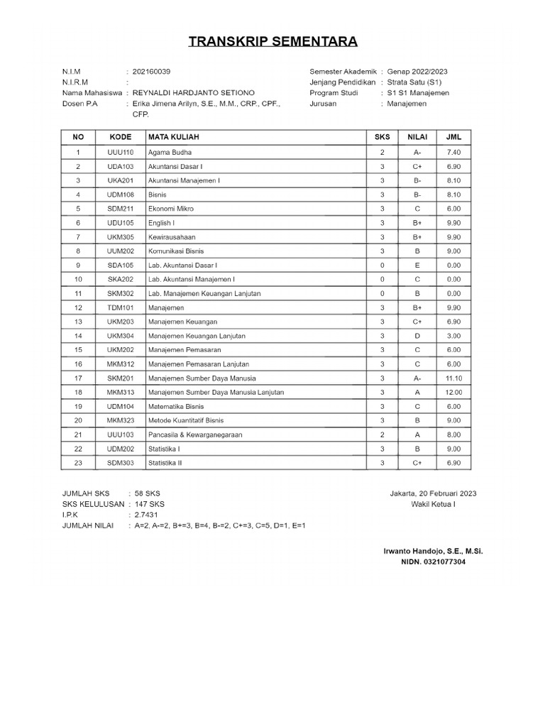 Cetak Transkrip-202160039 | PDF