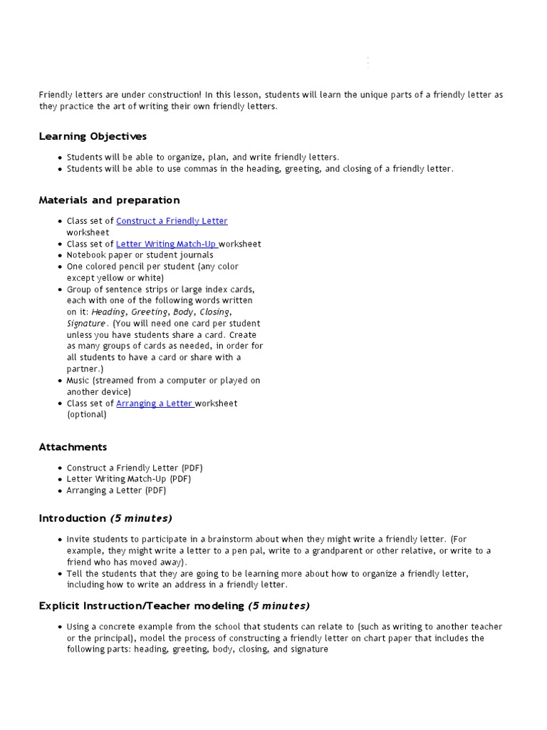 Personal Letter Lesson Plan | PDF | Lesson Plan | Brainstorming