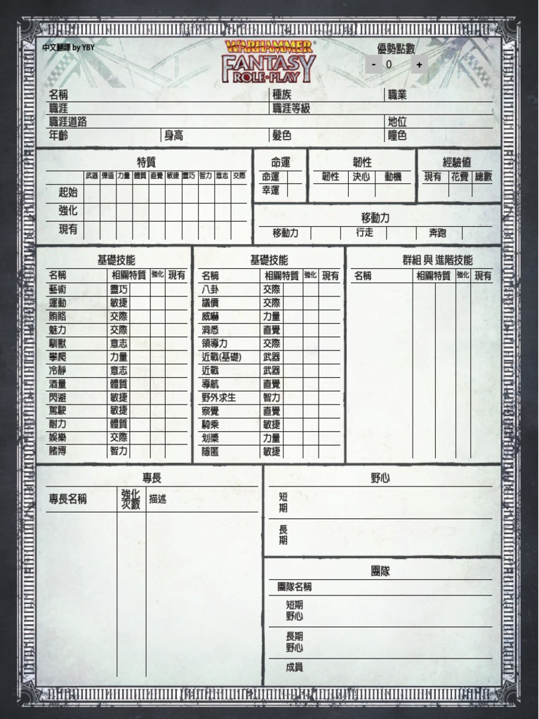 WFRP 4e 角色卡 | PDF