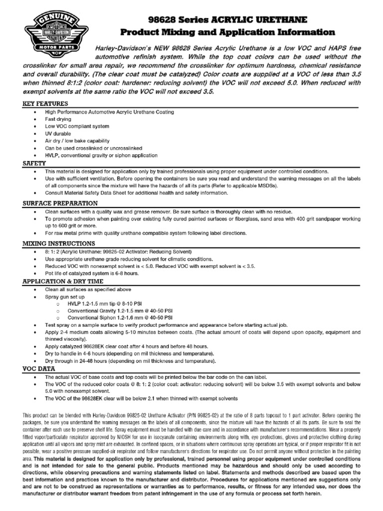 PP - 01 - en - ACRYLIC URETHANE Product Mixing and Application Information - Harley-Davidson SIP ...