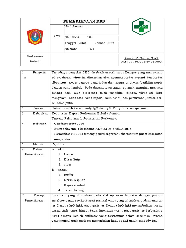 SOP Pemeriksaan DBD | PDF