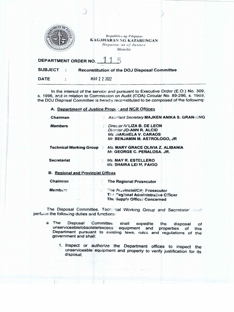 DOJ Disposal Committee Rec. 2023 3 27 | PDF