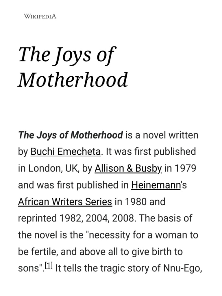 The Joys of Motherhood - Wikipedia | PDF