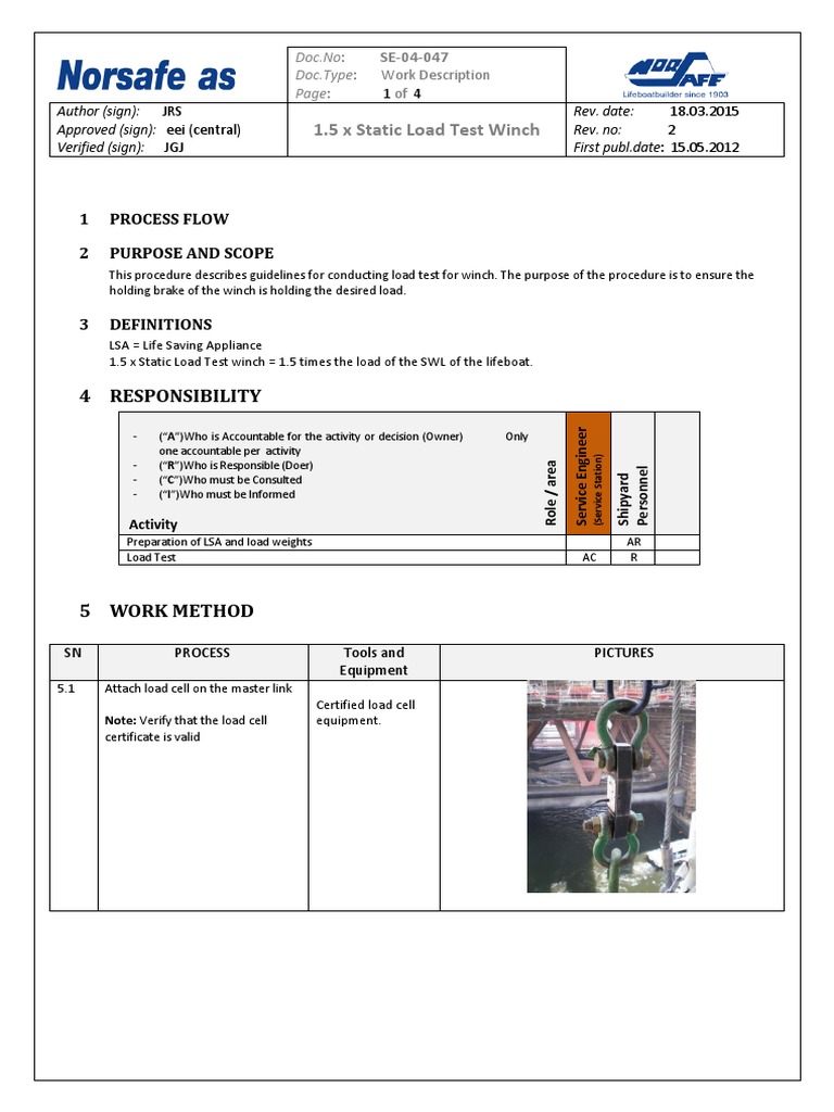 Winch Load Test Procedure SE-04 | PDF