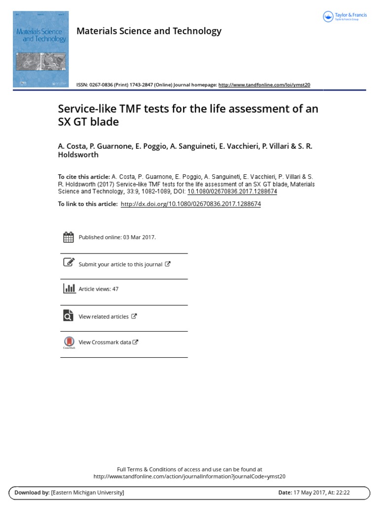 Service-Like TMF Tests For The Life Assessment of An SX GT Blade | PDF ...