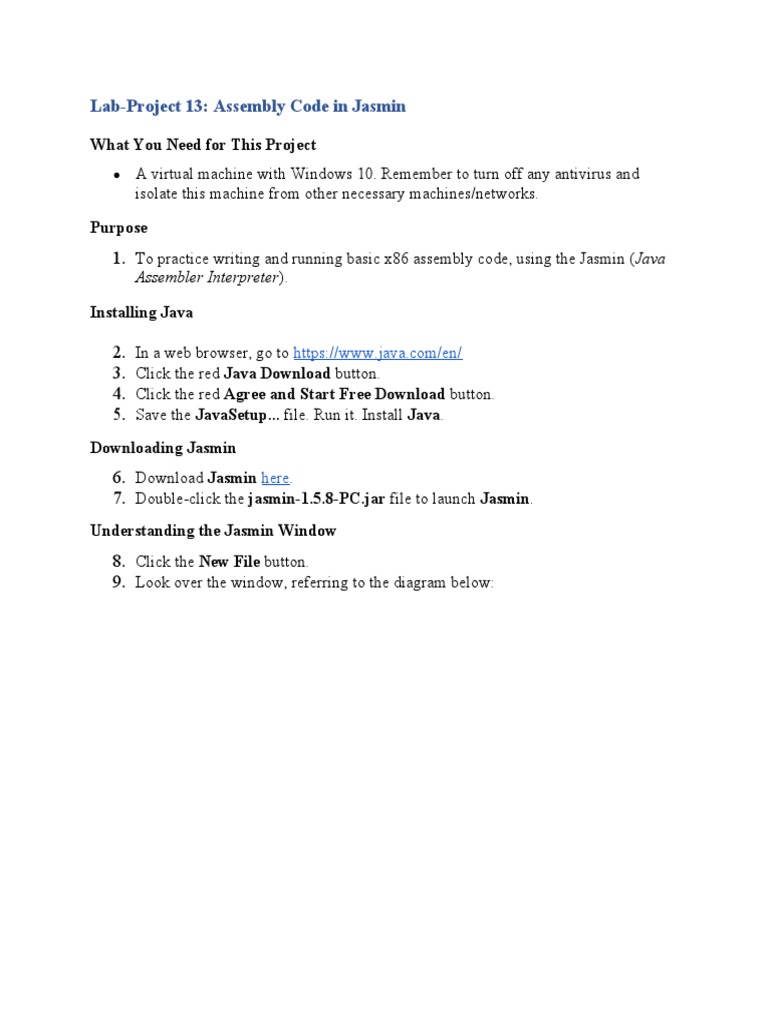 Jasmin Assembly Code Lab Guide | PDF | Assembly Language | Office Equipment