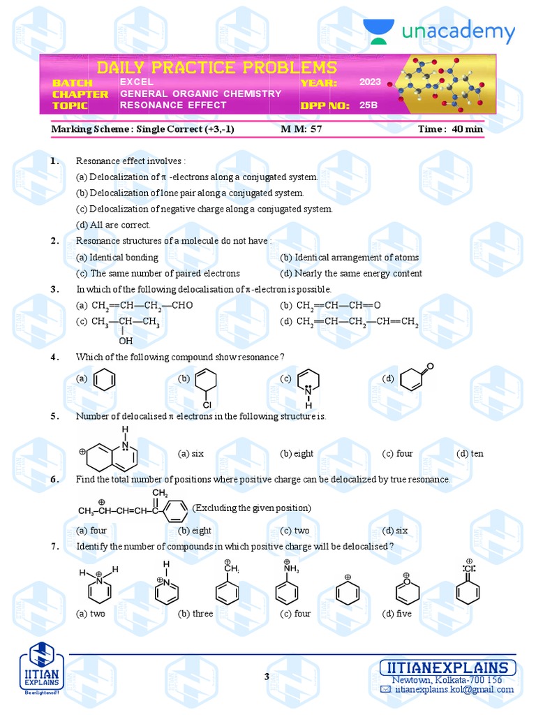 DPP 25B Goc Resonance 1684507782845 | PDF | Atoms | Chemistry