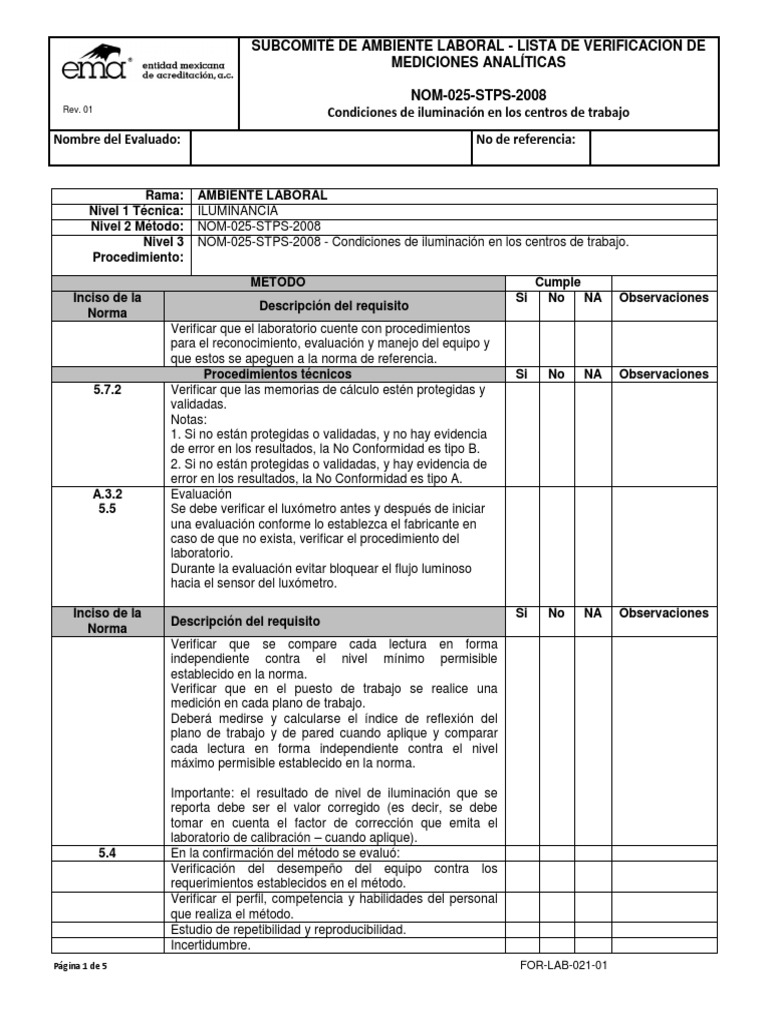 AMBIENTE LABORAL ILUMINANCIA NOM-025-STPS-2008 NOM-025-STPS Condiciones ...